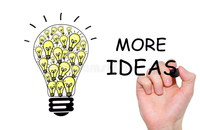 Hand Writing Light Bulb with More Ideas, on White Background Stock ...