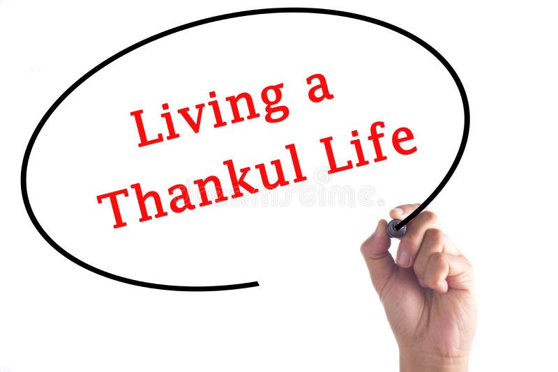 Hand Writing Living a Thankful Life on Transparent Board Stock Image ...