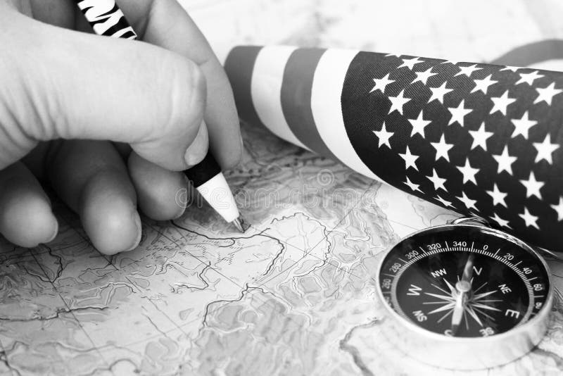 The Hand Writing, a Map, a Compass and Money, Travel Booking Stock ...