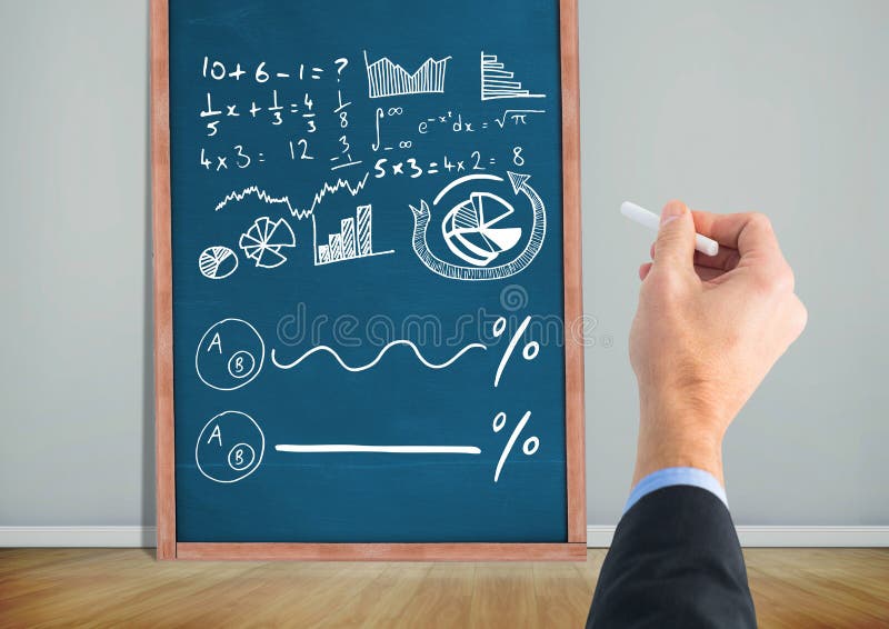 Hand Writing Math Diagrams on Blackboard Stock Photo - Image of ...