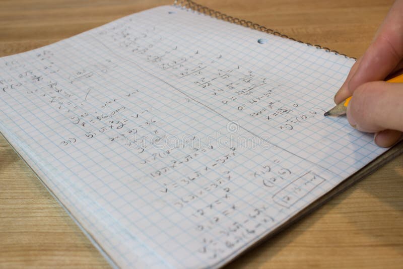 Hand Writing in Messy Math Notebook Stock Photo - Image of male ...