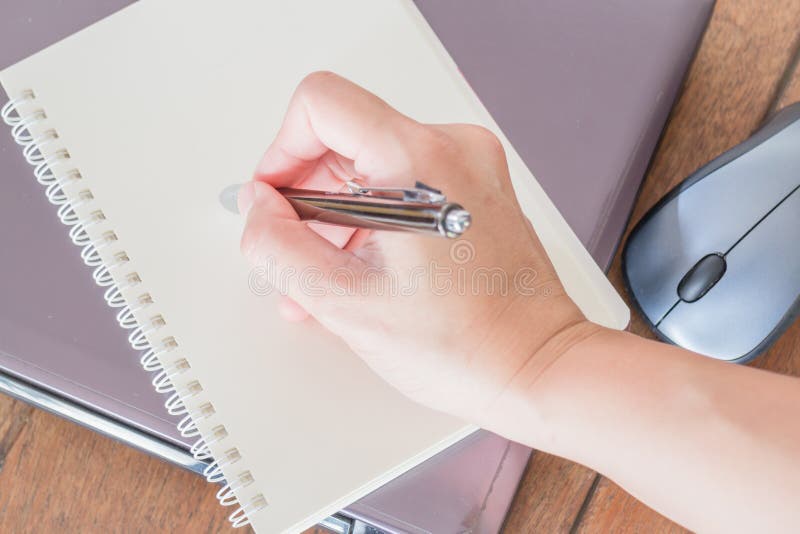 Hand Writing on Note Paper at Workplace Stock Photo - Image of create ...