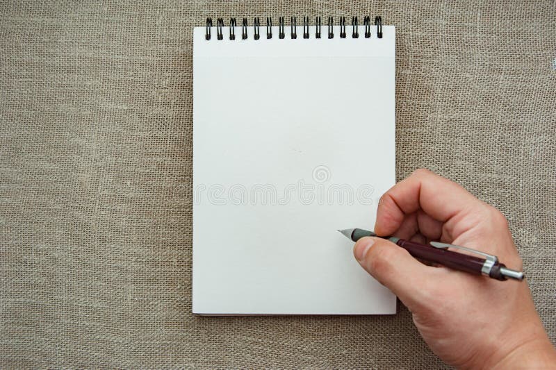 Hand Writing in the Notebook with Pencil Stock Photo - Image of canvas ...