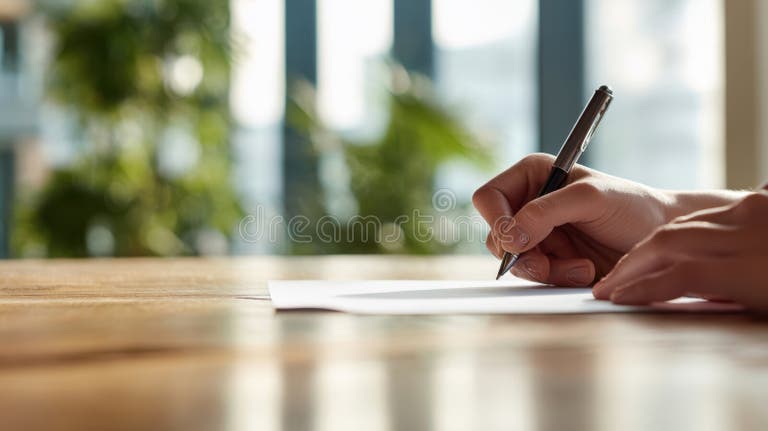 The Hand Writing Notes with a Pen on a Blank Sheet of Paper. AI ...