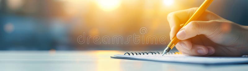 Hand Writing Notes in Sunlit Office Stock Illustration - Illustration ...