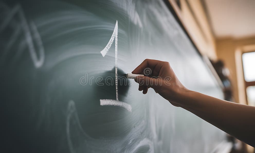 Hand Writing Number One on Chalkboard with Chalk in Classroom Stock ...