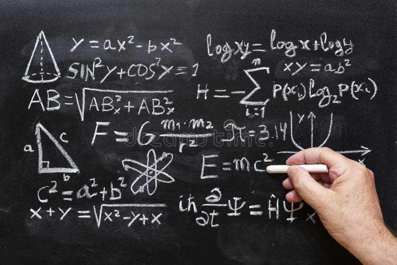 Hand Writing Operations and Formulas of Quantum Physics and Mathematics on the Blackboard Stock ...