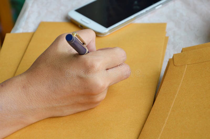 Hand Writing Outside Address on Brown Envelope Stock Image - Image of ...