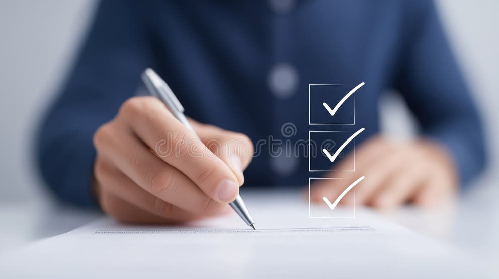 Hand Writing on Paper with Check Marks in the Background, Symbolizing ...