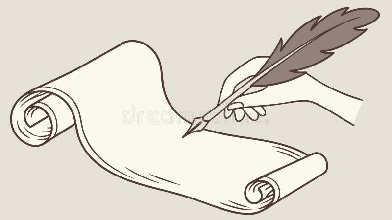 A Hand Writing on a Parchment Scroll with a Classic Quill Pen, Vector ...