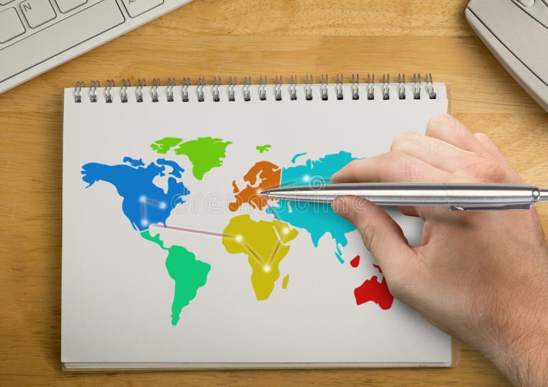 Hand Writing with Pen on Colorful Map on a Notepad Stock Image - Image ...