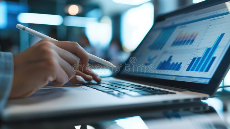The Laptop with Business Graphs.AI Generated Image Stock Photo - Image ...