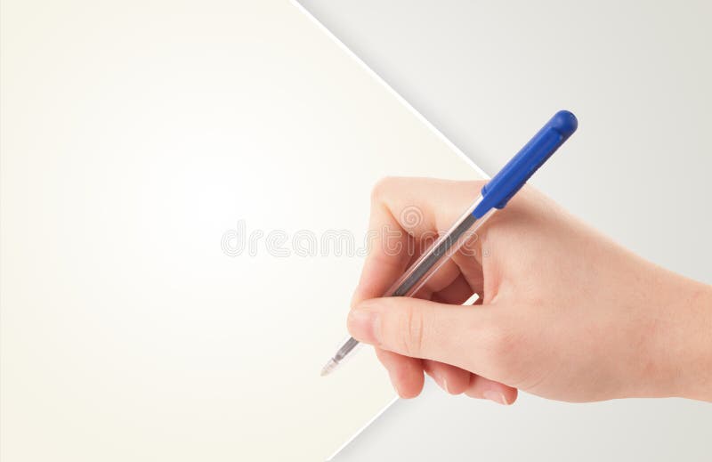 Hand Writing on Plain Empty White Paper Copy Space Stock Image - Image ...