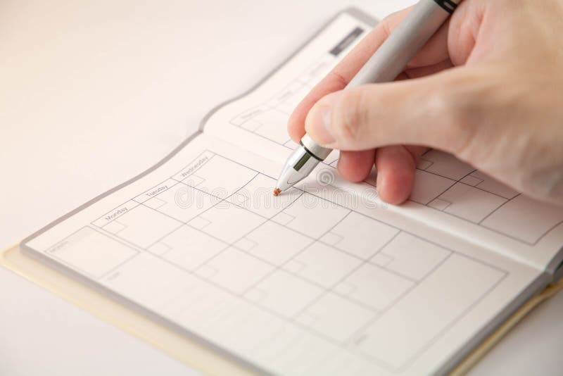 Hand Writing on Schedule Planner Stock Photo - Image of event, note ...