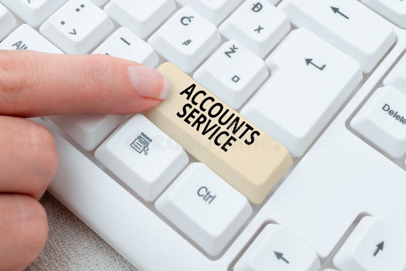 Hand Writing Sign Accounts Service Word Written On Accessing List Of User Profiles And