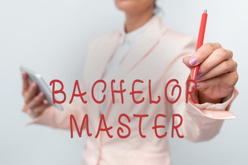 Hand Writing Sign Bachelor Master. Word Written on an Advanced Degree ...