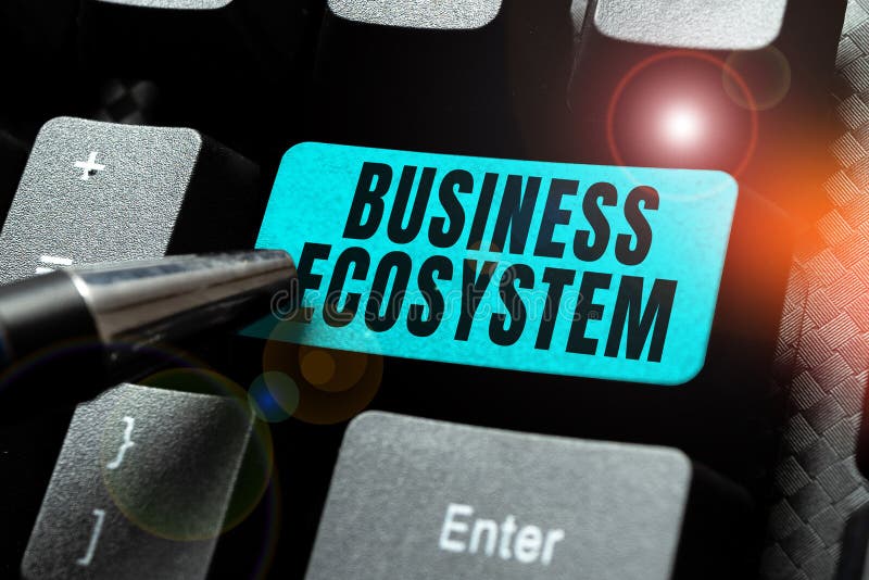 Hand Writing Sign Business Ecosystem. Business Showcase Develop and ...