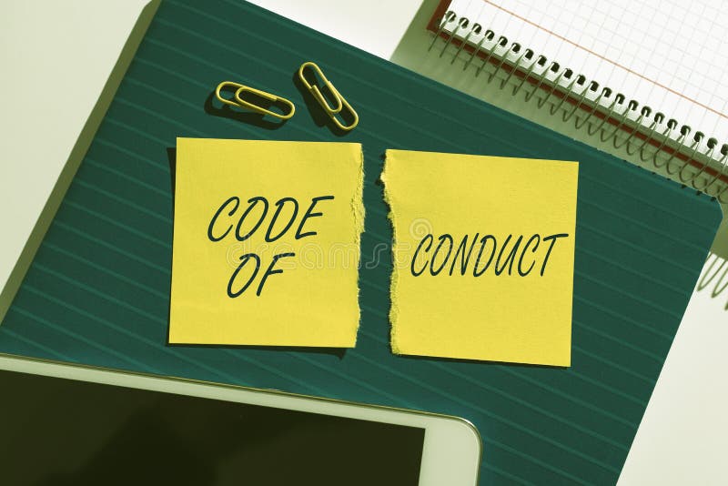 Hand Writing Sign Code of Conduct. Word for Ethics Rules Moral Codes ... Hand Writing Sign Code of Conduct. Word for Ethics Rules Moral Codes ...