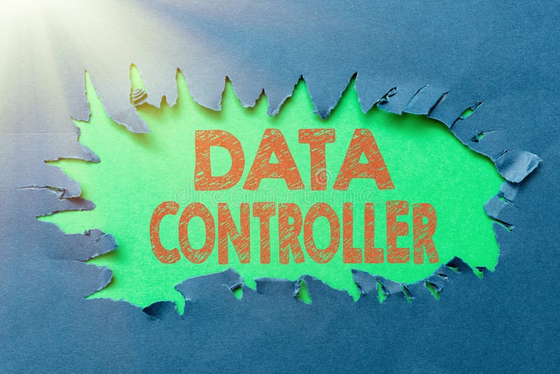 Hand Writing Sign Data Controller. Word Written on Person Who ...