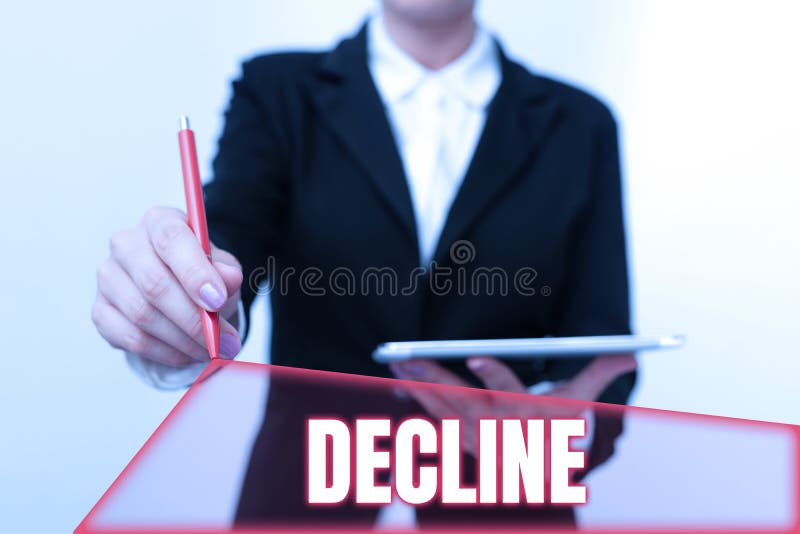 Hand Writing Sign Decline. Business Idea Become Smaller Fewer less ...