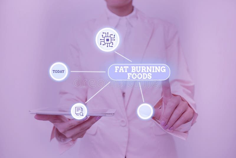 Hand Writing Sign Fat Burning Foods Word Written On Produce Fat Loss