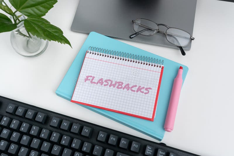 Hand Writing Sign Flashbacks. Word for Interruption of Chronological ...