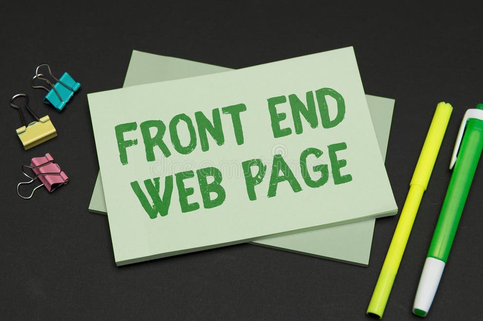 Hand Writing Sign Front End Web Page. Business Idea Altering Data To Graphical Interface for ...