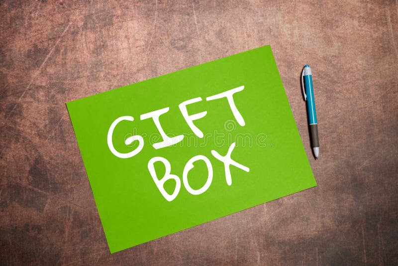 Hand Writing Sign Gift Box. Word Written on a Small Cointainer with ...