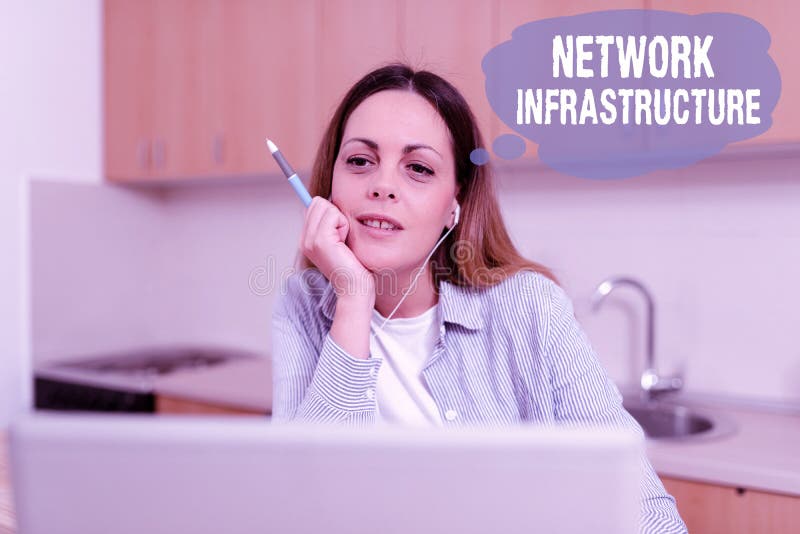 Hand Writing Sign Network Infrastructure. Word Written on Hardware and ...