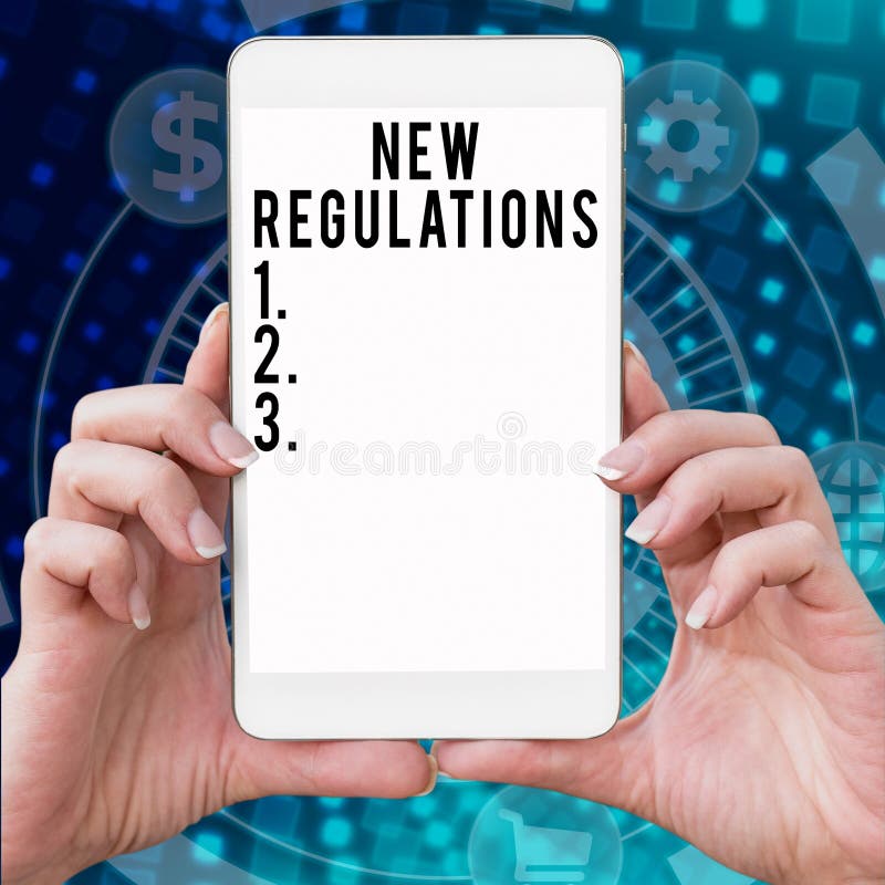 Hand Writing Sign New Regulations. Word Written on Latest Established ... Hand Writing Sign New Regulations. Word Written on Latest Established ...