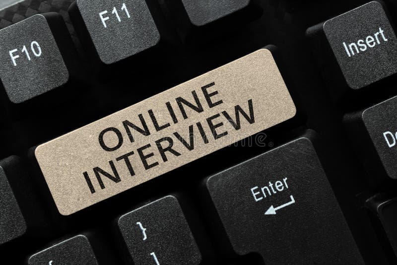 Hand Writing Sign Online Interview. Word Written on Method Conducted ...