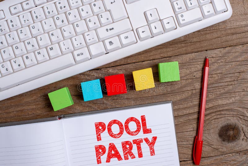 Hand Writing Sign Pool Party. Word Written on Celebration that Includes ...
