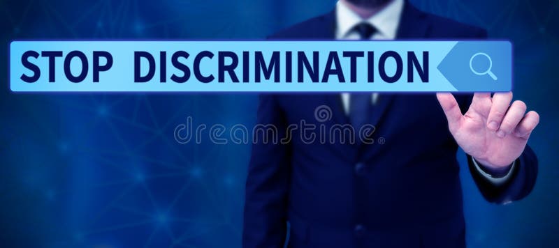 Hand Writing Sign Stop Discrimination. Concept Meaning Prevent Illegal ...