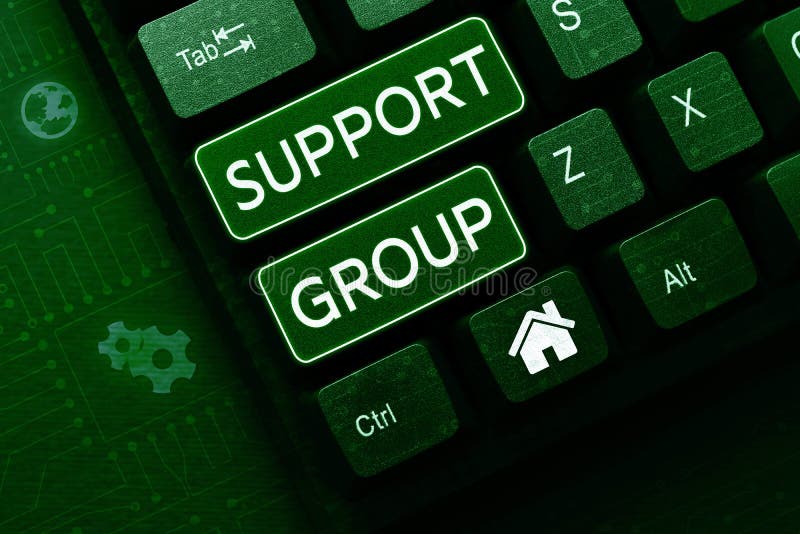 Hand Writing Sign Support Group. Word Written on Number of People ...