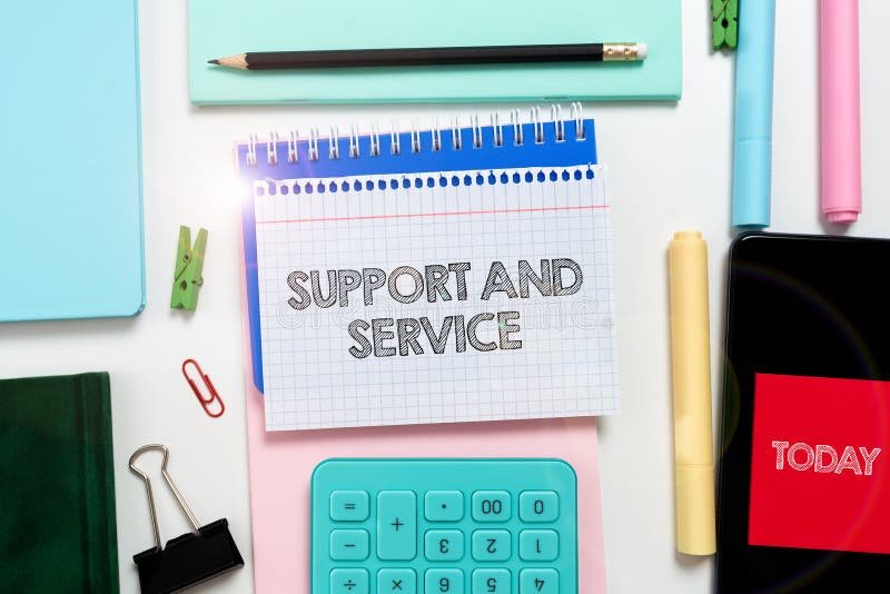 Hand Writing Sign Support and Service. Business Concept Technical ...