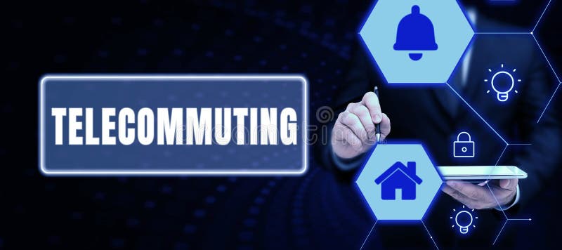 Hand Writing Sign Telecommuting. Word for Work at Home Using an ...