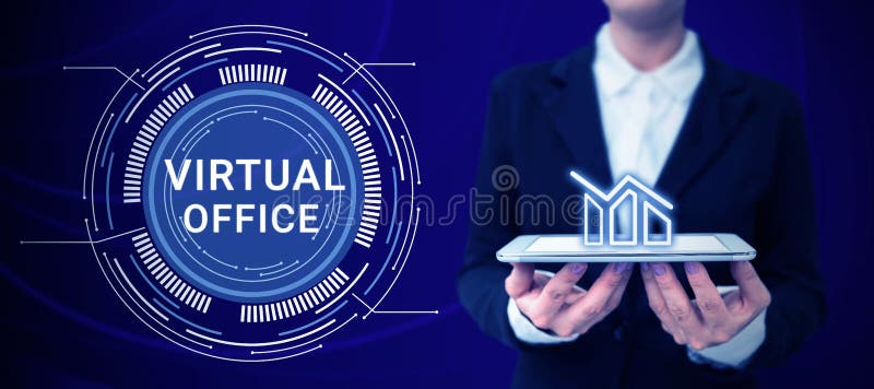 Hand Writing Sign Virtual Office. Business Overview Mobile Work ...