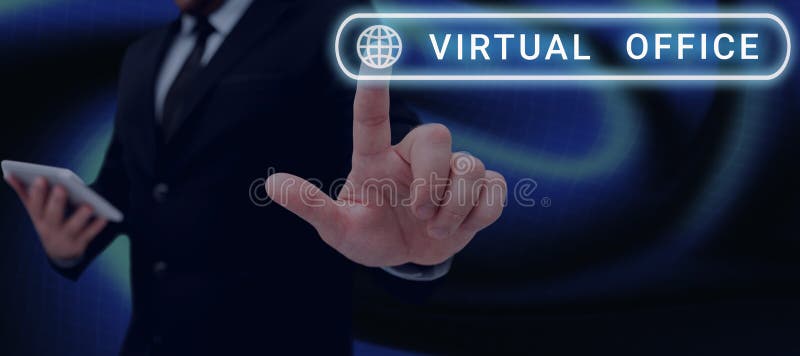 Hand Writing Sign Virtual Office. Internet Concept Mobile Work ...