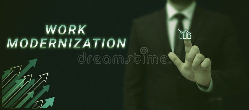 Hand Writing Sign Work Modernization. Business Showcase Changing ...