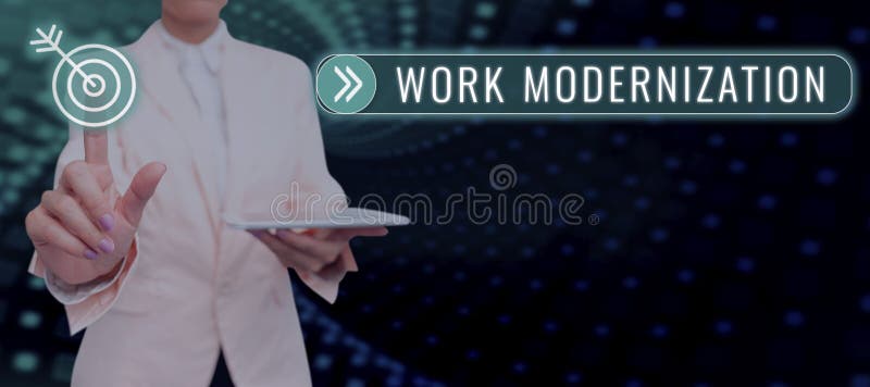 Hand Writing Sign Work Modernization. Word for Changing Product Service ...