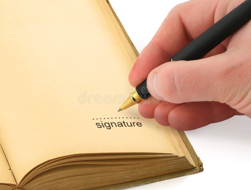 Hand writing a signature stock photo. Image of signature - 7244128