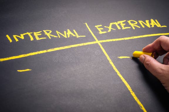 Internal Versus External Table on Chalkboard Stock Image - Image of ...