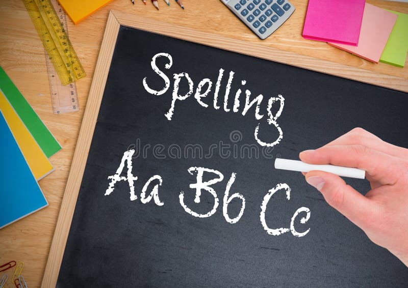 Hand Writing Spelling Text on Blackboard Stock Photo - Image of holding ...