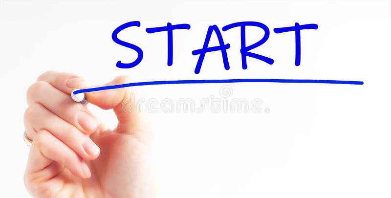 Hand Writing Start or Rent Marker on Transparent Wipe Board Stock Image ...