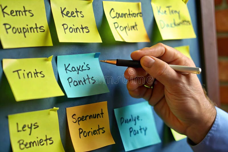 Hand Writing on Sticky Notes, Capturing Important Ideas and Thoughts ...