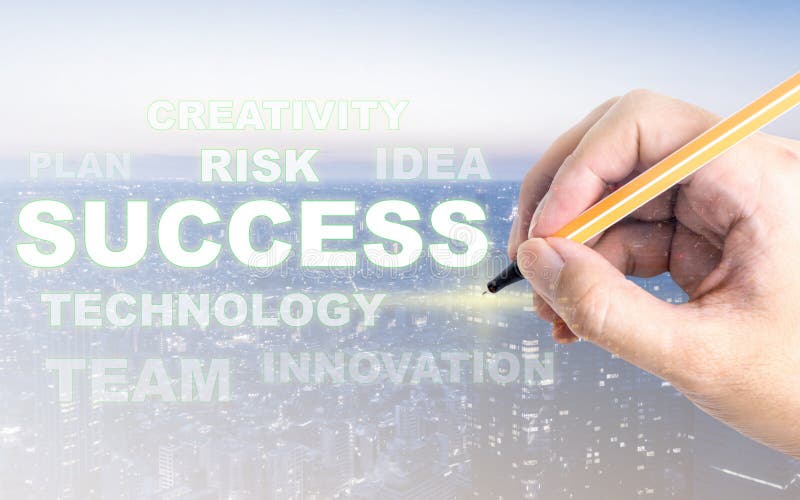 Hand Writing Success on Business Modern City Light Stock Photo - Image ...