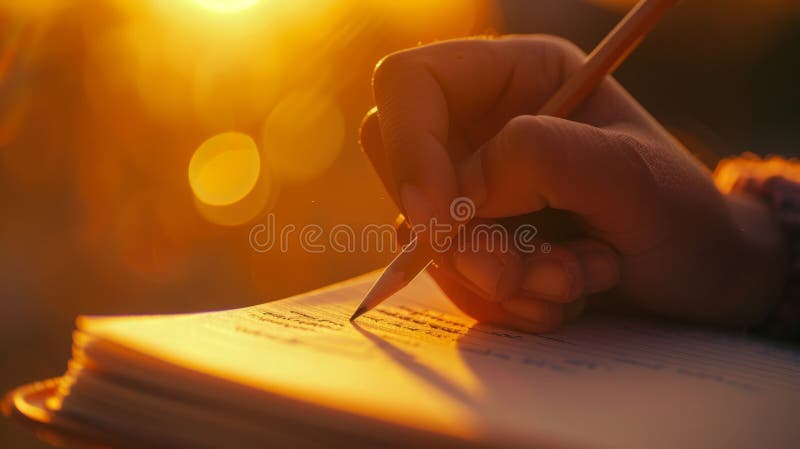 The Hand Writing at Sunset.AI Generated Image Stock Photo - Image of ...