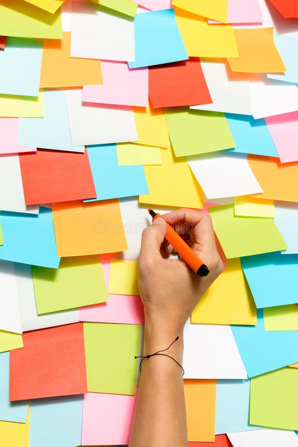 Hand Writing on a Surface Full of Self-adhesive Stock Photo - Image of ...