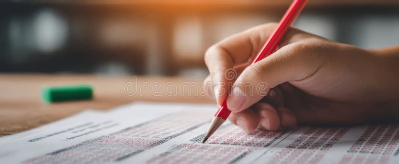 The Hand Writing on a Test Paper with a Red Pencil in Focus.AI ...