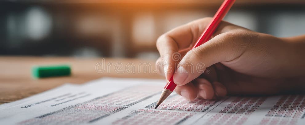 The Hand Writing on a Test Paper with a Red Pencil in Focus.AI ...